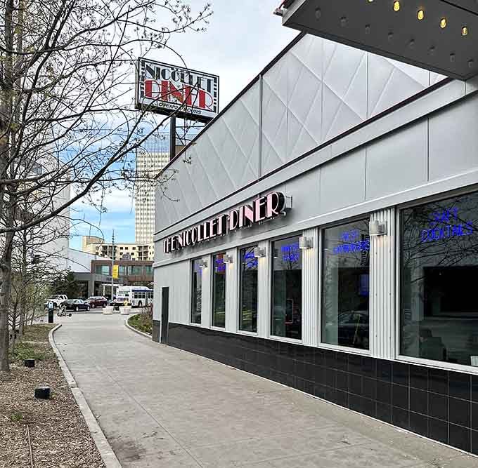 That classic diner facade stands proud on the mall, promising pancakes, burgers, and the kind of service that keeps generations coming back.