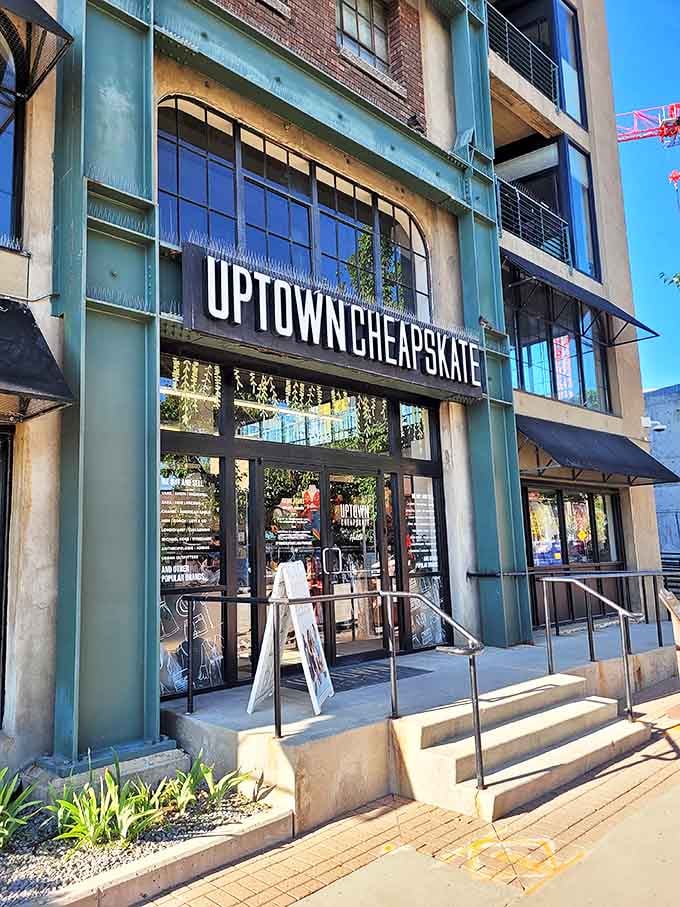The industrial-chic exterior of Uptown Cheapskate sets expectations high. Thrifting for the Instagram generation&mdash;where finds are both economical and photogenic.