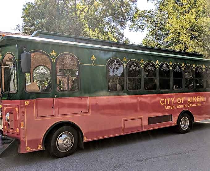 Aiken's charming trolley-style tour bus adds another layer of transportation history to your downtown exploration adventure.