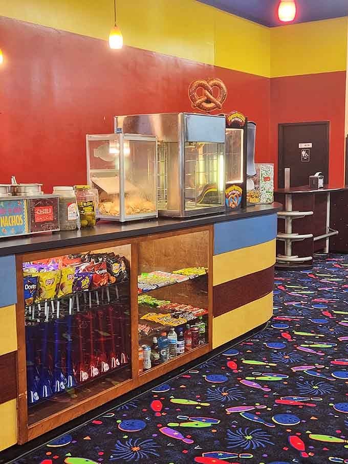 Popcorn machines and pretzels standing ready, because no amount of fun burns calories quite like you'd hope it would.