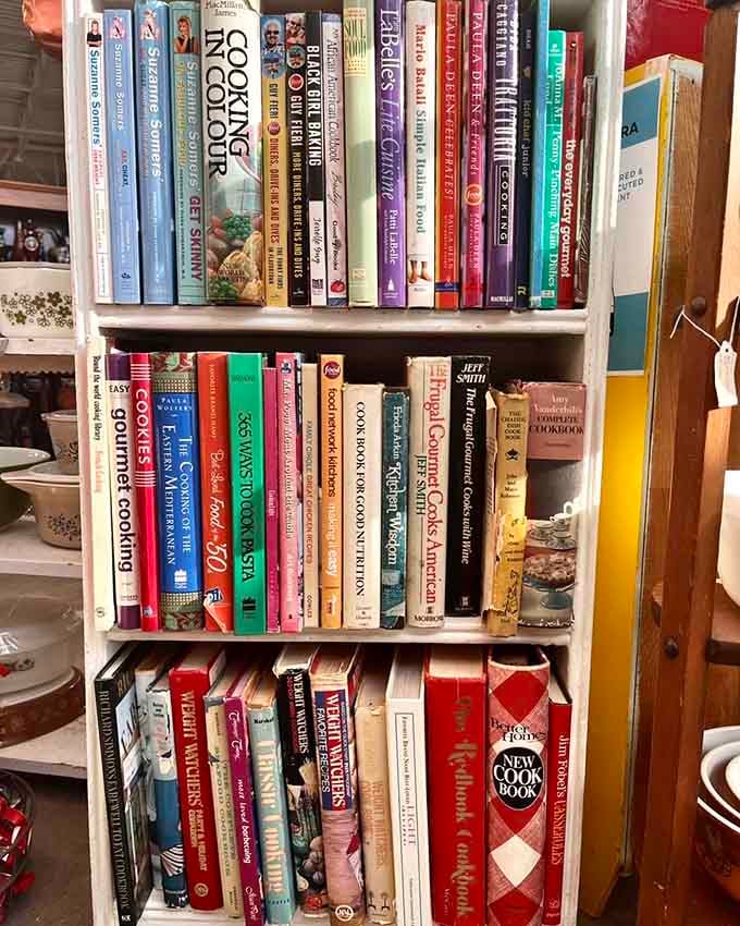 Vintage cookbooks where every recipe is an adventure in gelatin and optimism.