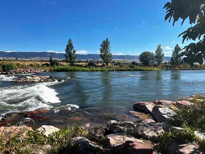 Amoco Park's rushing waters create nature's soundtrack, the perfect white noise for contemplating life's big questions or just your next cast.