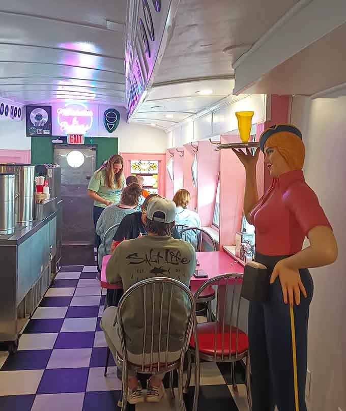 Real people enjoying real food in a real diner, no filters or food stylists required for this scene.