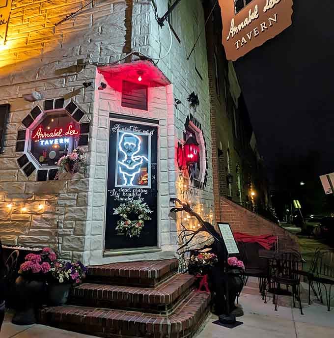 Evening transforms the entrance into something from a Tim Burton film, if Burton directed restaurant openings instead.