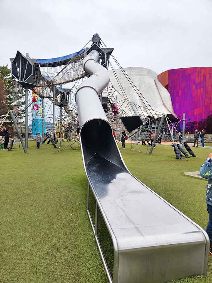 That slide looks smoother than a freshly zambonied ice rink and twice as much fun going down.