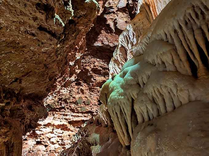 The cave's natural opening frames the underground lake like a postcard from the center of the earth.