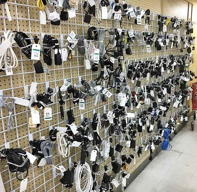 Cable chaos tamed into organized rows. The modern archaeological dig where you'll finally find that one specific charger you've been missing for years.