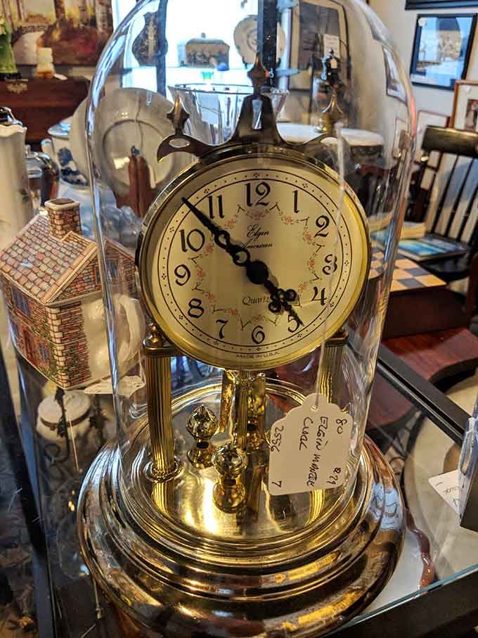 Time stands still under glass, literally, in this elegant clock that's been ticking through the decades.