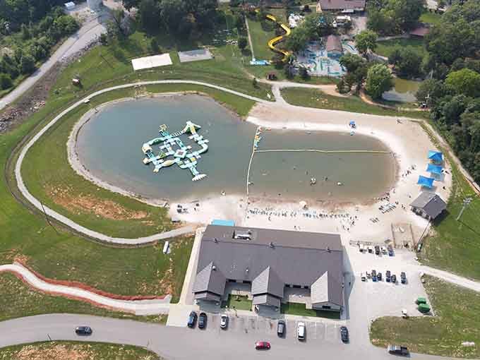 Karst Beach's sandy shores and floating playground create the perfect summer oasis in the heart of cave country.