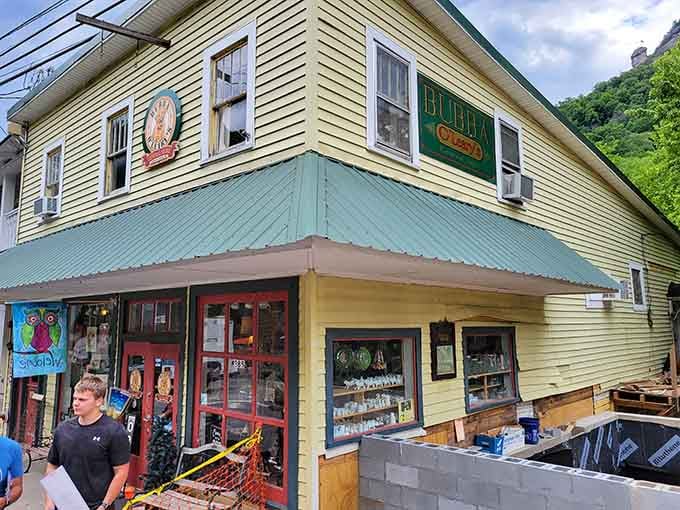 Bubba O'Leary's cheerful yellow facade promises the kind of quirky mountain shopping experience you won't forget soon.