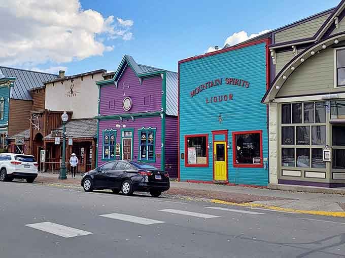 Bright purple and turquoise storefronts make you wonder if the town council ever met a pastel they didn't love.