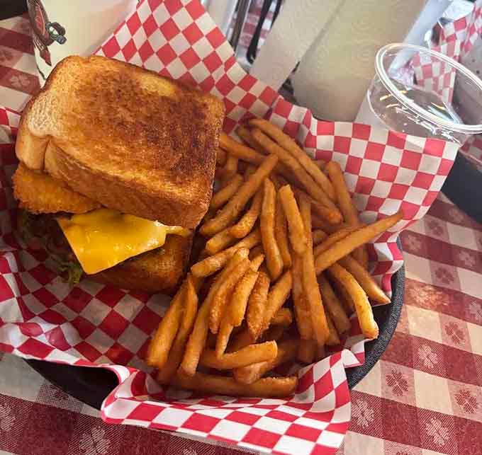 A patty melt situation that understands the assignment and delivers golden, melty perfection with every crispy bite.