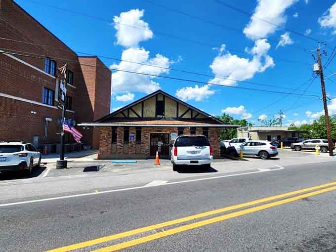 The parking lot on a sunny day, where locals know exactly where to find Mobile's best-kept culinary secret.
