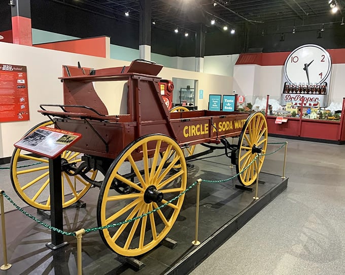 This horse-drawn soda wagon delivered refreshment the old-fashioned way, when traffic jams involved actual hay and required a shovel.