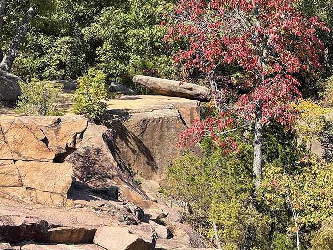 When billion-year-old granite meets fall foliage, you get Missouri's most underrated photo opportunity hands down.