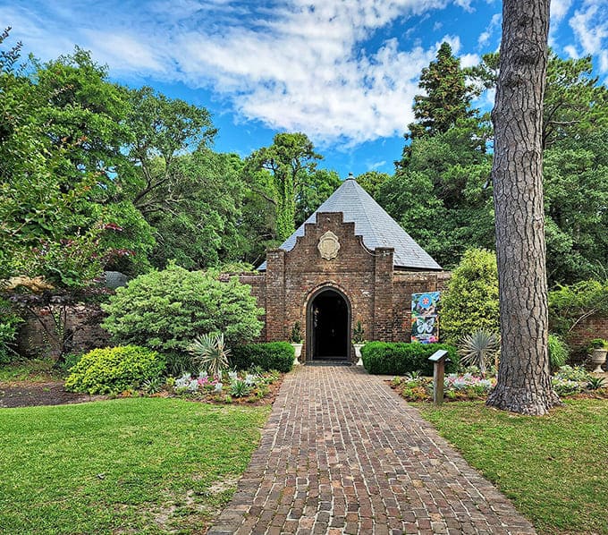 That brick gatehouse stands proud like it's been waiting centuries to welcome you into paradise.