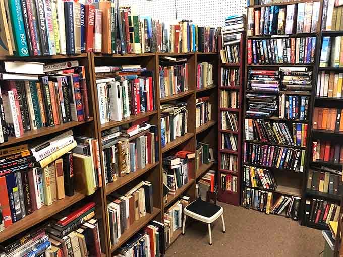 Shelves packed with literary treasures waiting to transport you to different worlds and bygone eras.