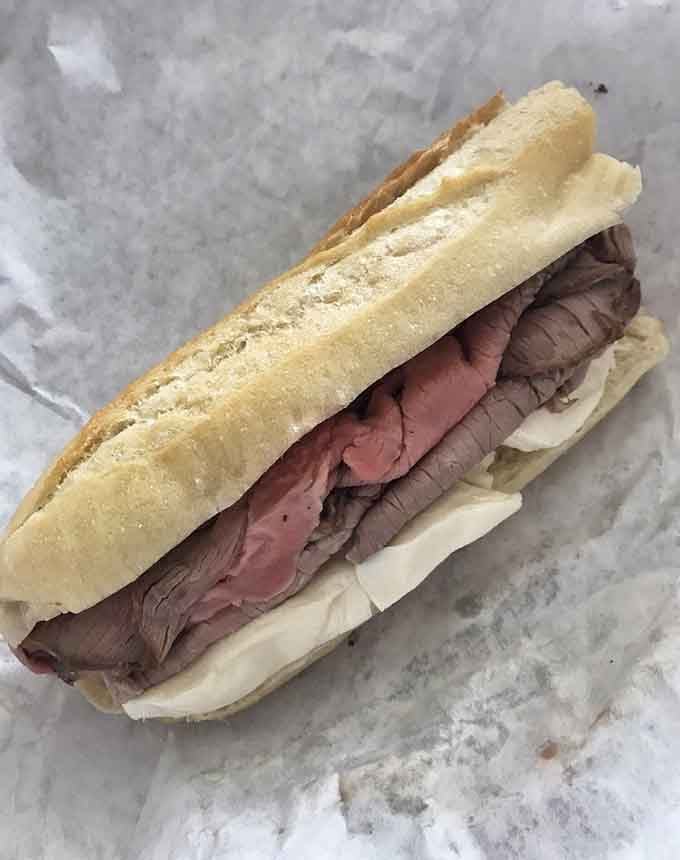 That's not just roast beef on a roll, that's architectural engineering with delicious, edible building materials.