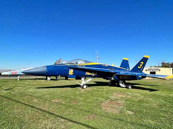 A Blue Angels Super Hornet gleams in the Texas sun, bringing Top Gun fantasies closer than ever.
