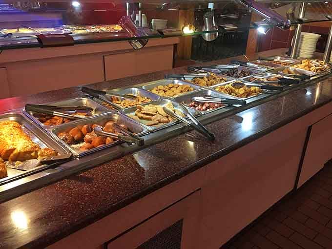 This buffet counter stretches on like the yellow brick road, except it leads to fried chicken paradise.