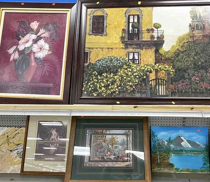 Wall art ranging from tasteful landscapes to "interesting" choices, because one person's d&eacute;cor is another's conversation starter extraordinaire.