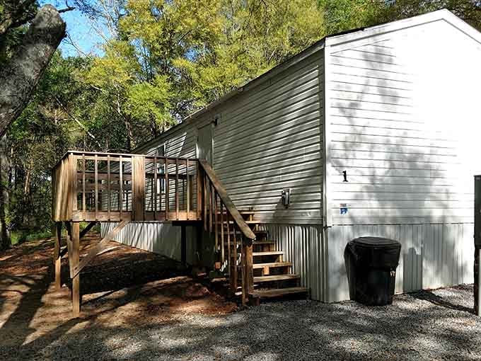 This mobile home setup proves you can bring civilization with you while still pretending you're roughing it outdoors.