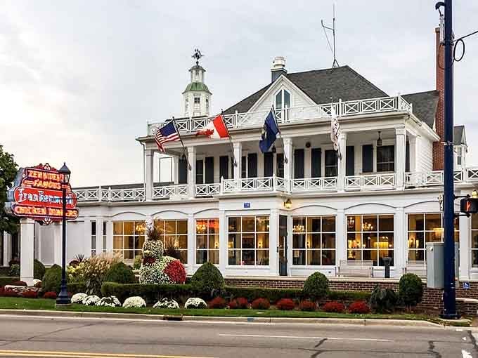 Zehnder's iconic white facade has welcomed hungry visitors for generations, and those columns mean serious business about hospitality.