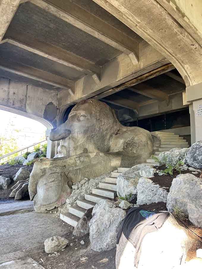 From this angle, you can really appreciate how the troll emerges from the hillside itself.