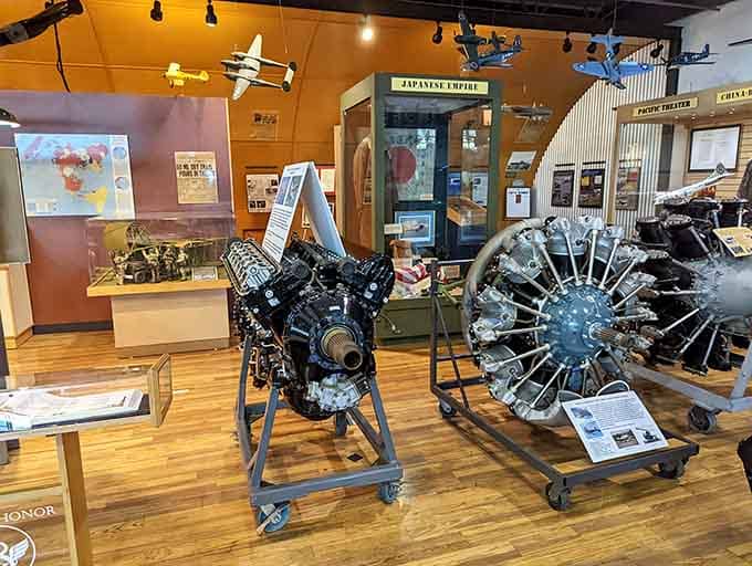 These vintage aircraft engines represent the beating hearts that once powered dreams of flight skyward.