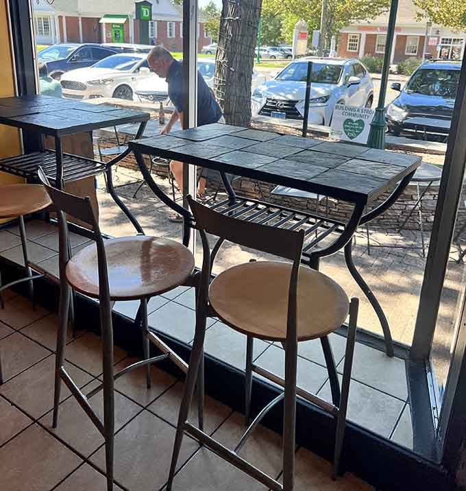 Window seating with a view of the neighborhood&mdash;perfect for people-watching while contemplating whether to order a second burger or show some restraint.