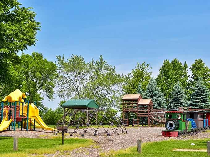 Grabill Park's playground equipment sits ready for kids who still play outside instead of staring at screens all day.