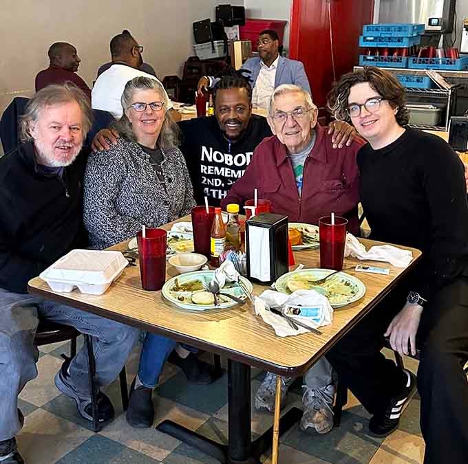 Friends and family gathered around good food, proving that the best meals are always about more than just what's on the plate.