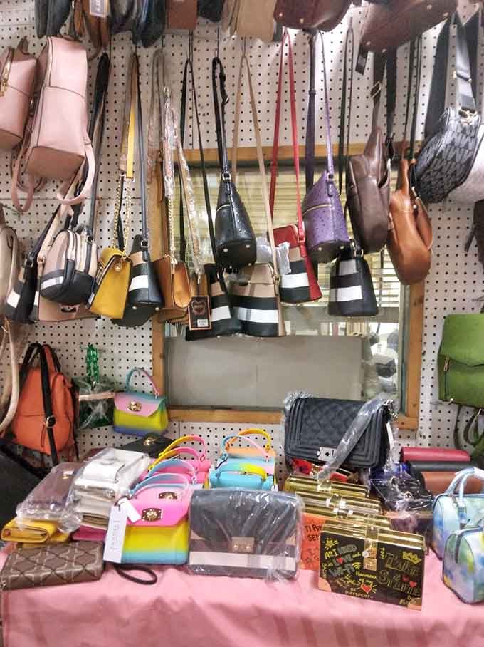 Handbag heaven where designer-inspired meets affordable fun. That rainbow mini-purse is practically begging for a night out in Louisville.