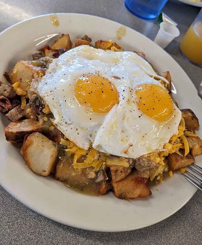 The Hangover Skillet doesn't just suggest recovery&mdash;it guarantees it. Potatoes, eggs, and green chili form a breakfast power trio.