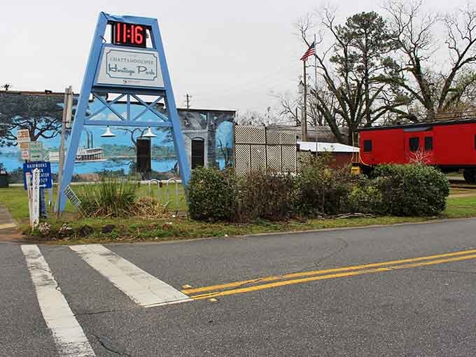 Heritage Park's mural celebrates the steamboat era when these rivers were highways and life moved at paddle speed.