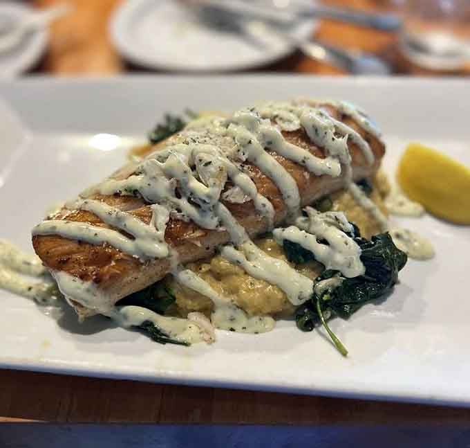 That perfectly seared mahi-mahi with its blackened crust looks like it just won the seafood lottery and wants to share.