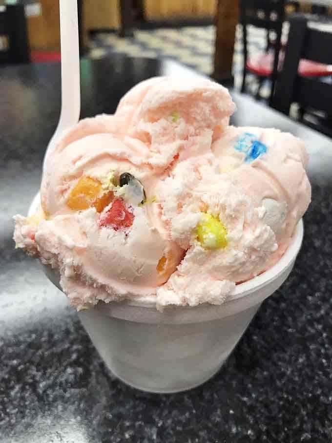 Ice cream with colorful mix-ins &ndash; the sweet finale to a seafood feast. Summer in a cup.