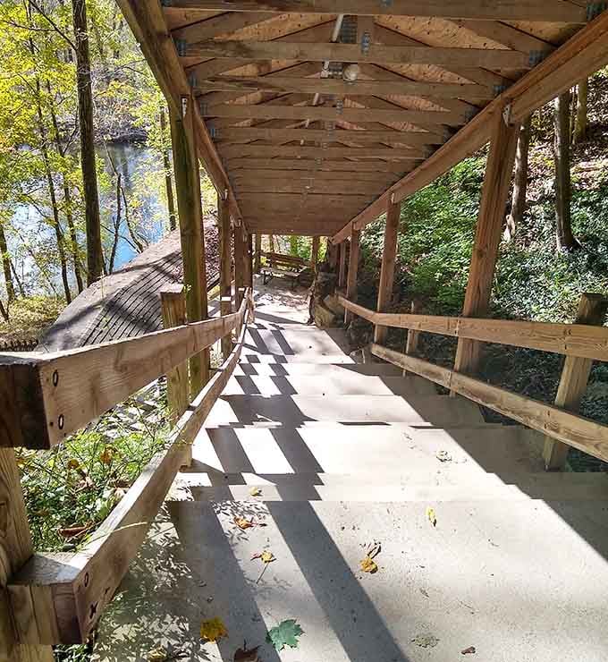 This covered walkway guides you deeper into the property, building anticipation for the wonders ahead.