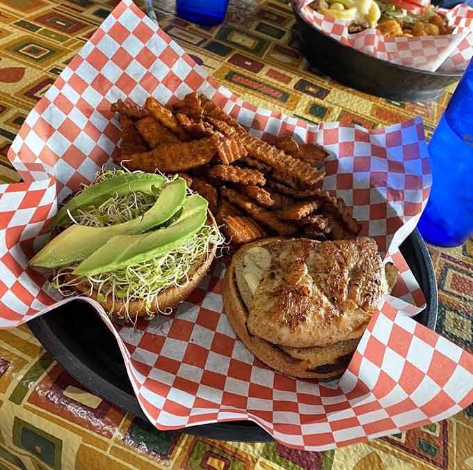 Jen's Chicken Light with sweet potato fries offers a lighter option that still satisfies your comfort food cravings.