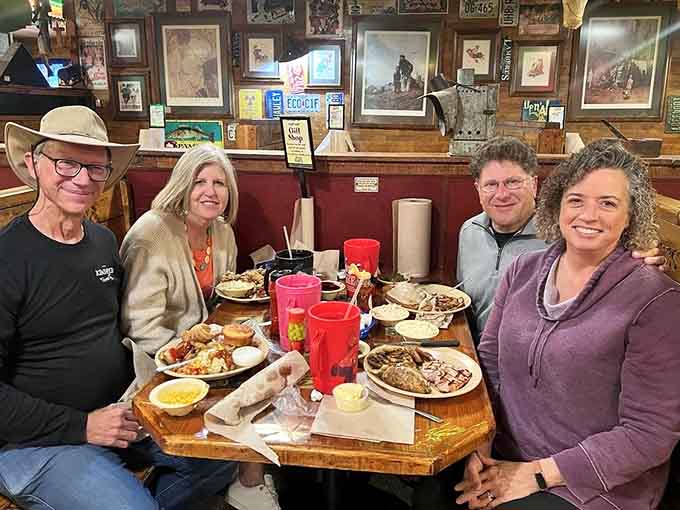 Happy faces around the table mean the food coma hasn't kicked in yet, but it's coming soon.