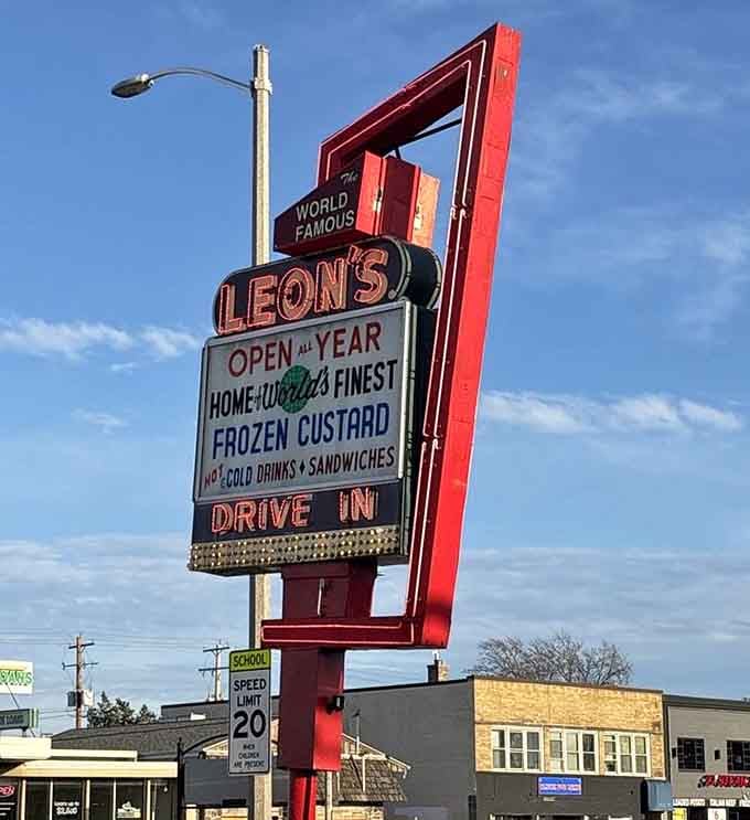 That vintage roadside sign announces "World Famous" and "Milwaukee's Finest," which isn't bragging when it's actually true for once.