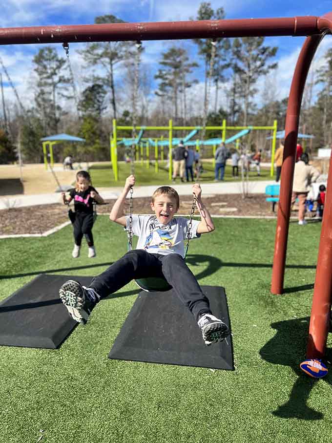 Traditional swings never go out of style, offering that timeless back-and-forth motion that somehow never gets old, no matter how many times.