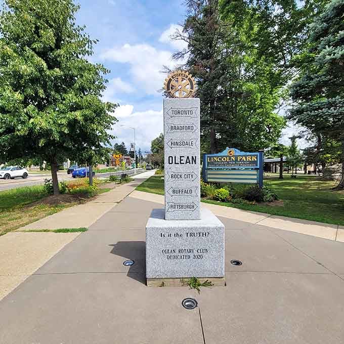 Lincoln Park's directional monument points to nearby cities, but the real destination is right here &ndash; an affordable slice of New York where community still matters.