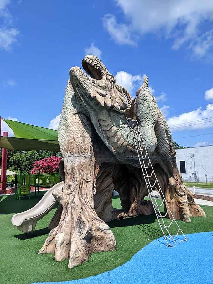 This playground dragon looks more fun than anything you'll find in a subdivision with a homeowners association and rules.