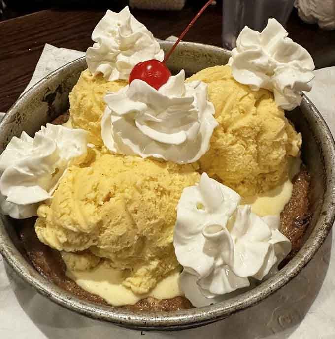 Cookie pizza topped with ice cream proves dessert doesn't need to make sense, just magic.