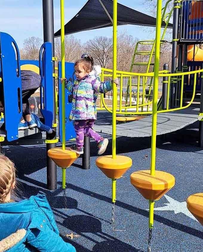 Balance pods challenge coordination skills while looking like something straight out of a contemporary art museum's outdoor installation.