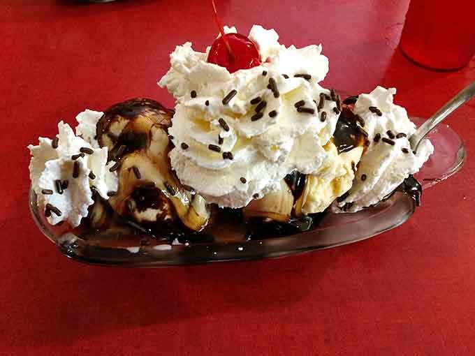 This banana split loaded with toppings and whipped cream is what dreams are made of, literally and deliciously.
