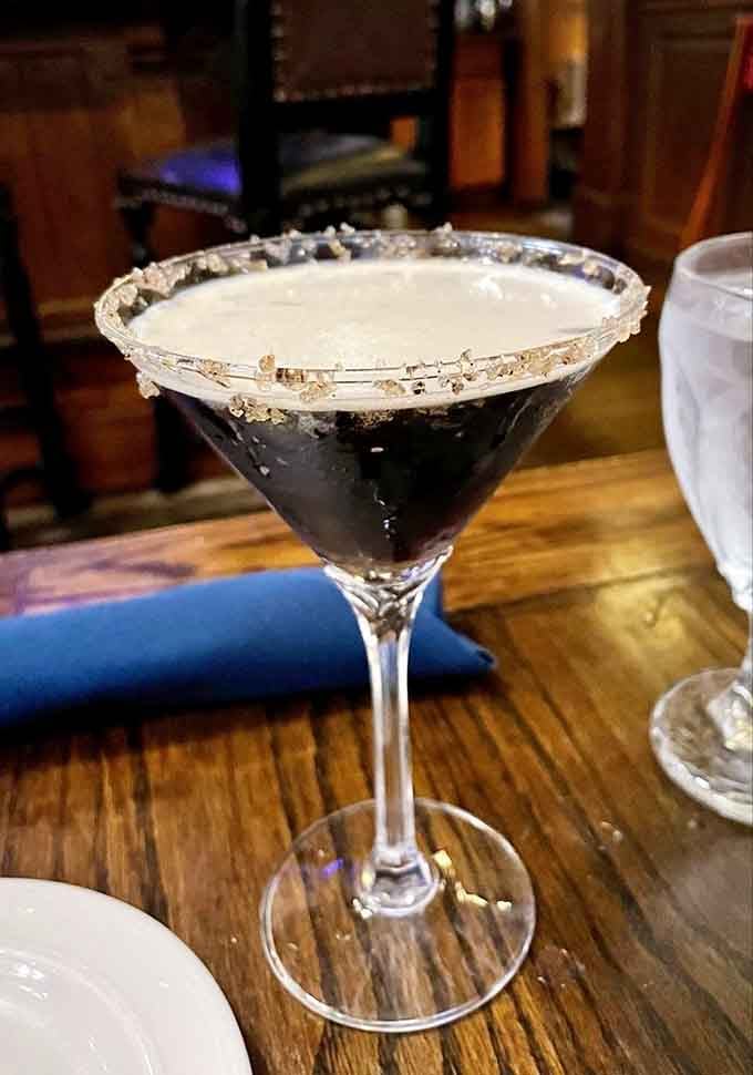 An espresso martini with a sugar rim proves that even traditional German restaurants know how to craft modern cocktails.