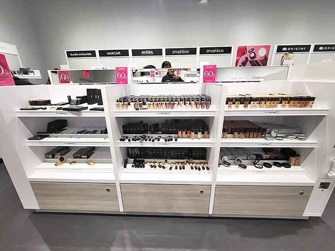 Cosmetics arranged like a scientist's laboratory. The perfect place to experiment with new looks without the full retail price commitment.