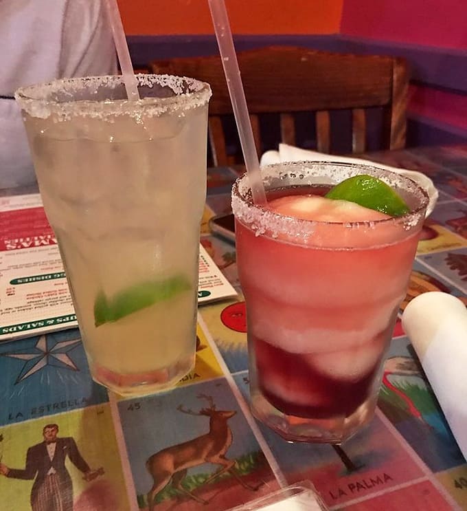Those salt-rimmed margaritas in cheerful colors are basically liquid sunshine, perfect for washing down all that delicious Tex-Mex goodness.